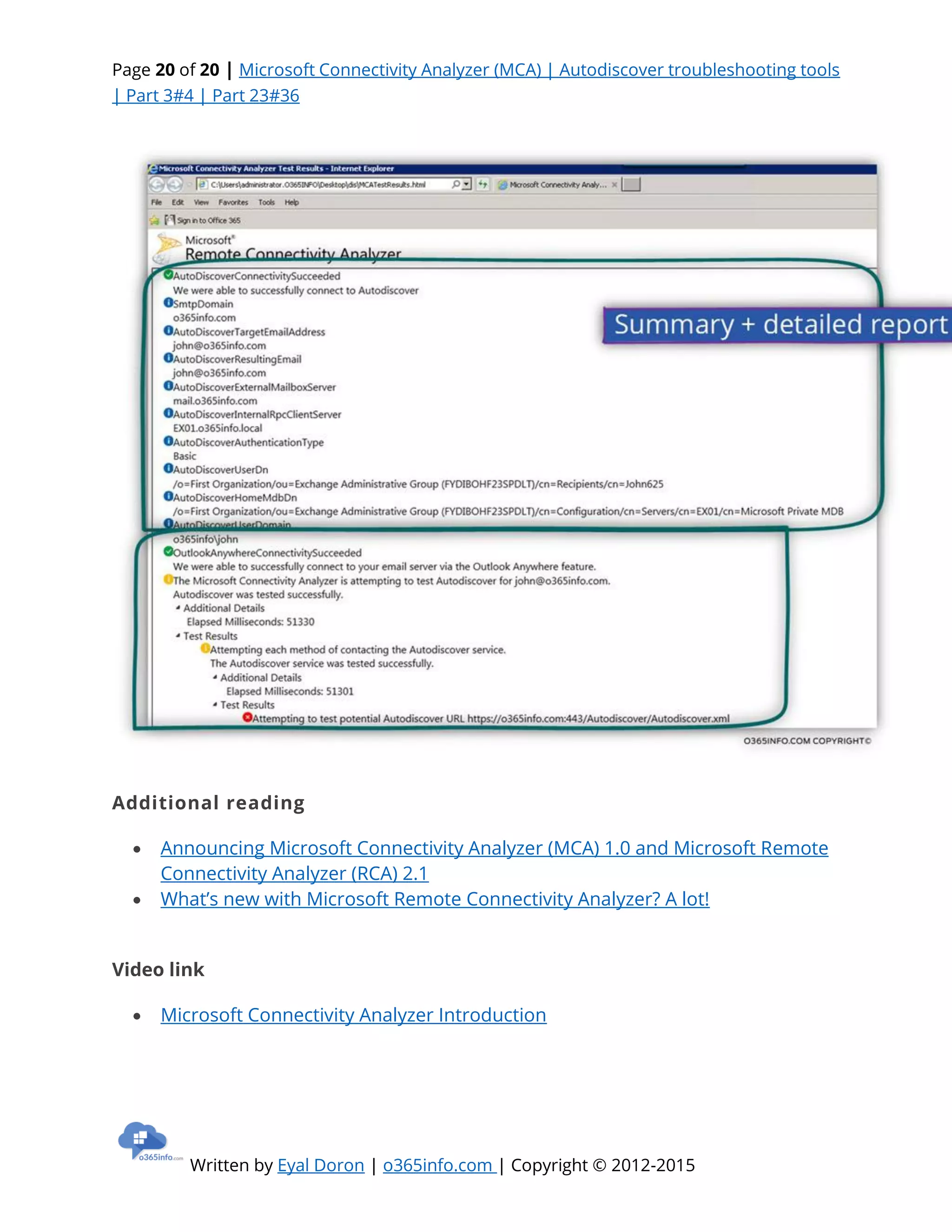 Microsoft connectivity analyzer (mca) autodiscover troubleshooting ...