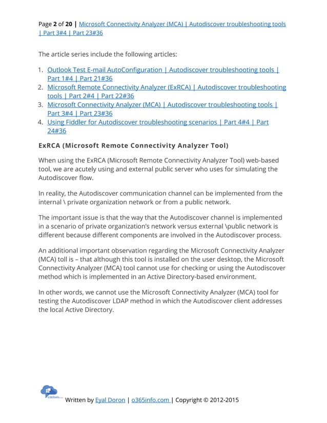 Microsoft connectivity analyzer (mca) autodiscover troubleshooting ...