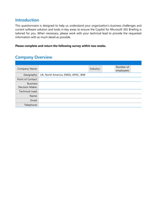Microsoft CSP Briefing Pre-Engagement - Questionnaire | DOCX