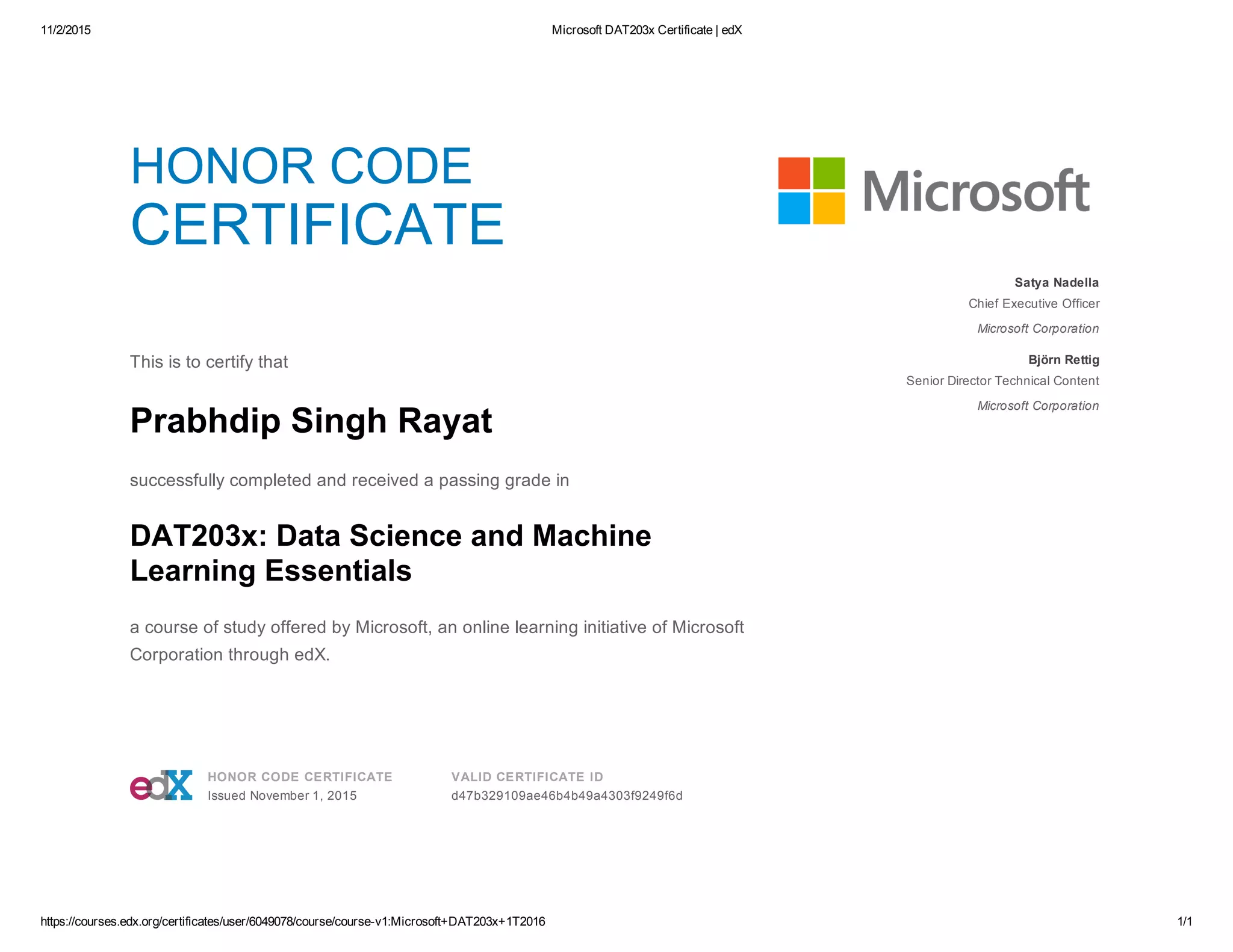 Microsoft dat203x certificate ed x | PDF