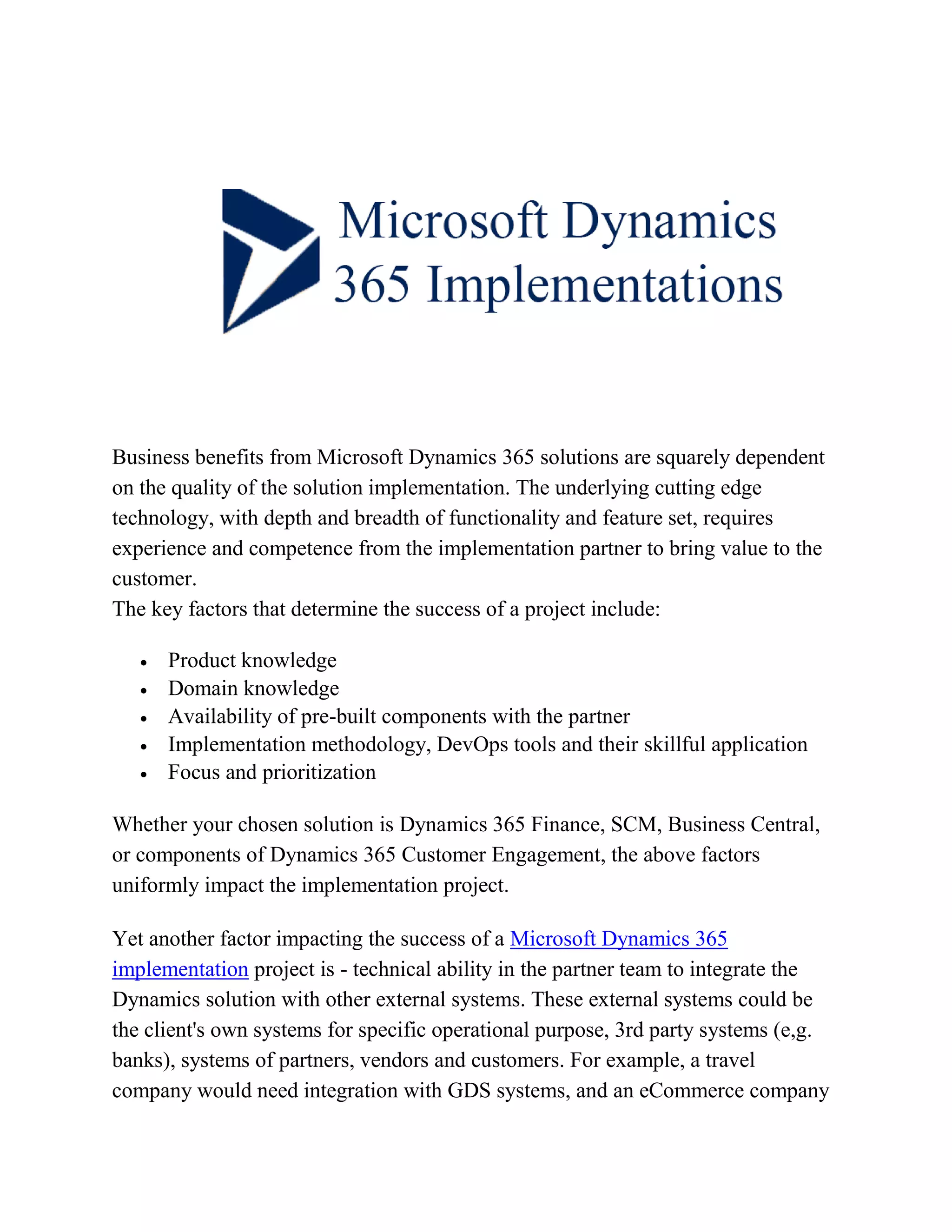 Microsoft dynamics 365 implementations | PDF