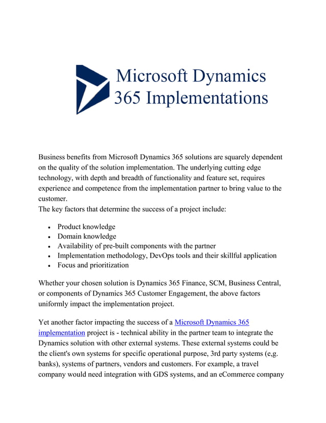 Microsoft dynamics 365 implementations | PDF | Cloud Computing | Internet