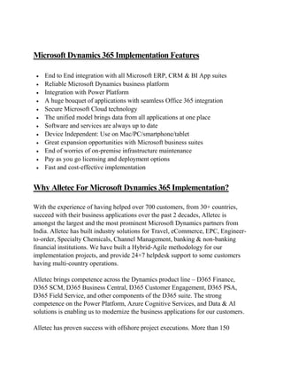 Microsoft dynamics 365 implementations | PDF