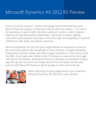 Microsoft Dynamics AX 2012 R3 Preview | PDF
