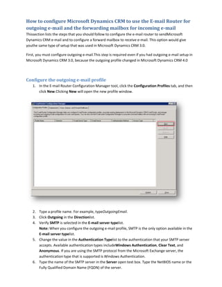 Microsoft dynamics crm4 e mail router configuration scenarios | PDF