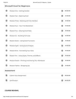Microsoft Excel 2013 Beginner – Edu Kite | PDF