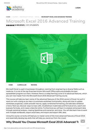 Microsoft excel 2016 advanced training - Adams Academy | PDF