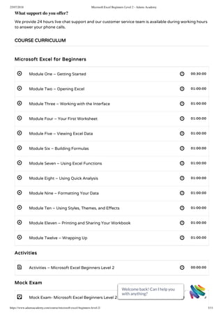 Microsoft Excel Beginners Level 2 - Adams Academy | PDF