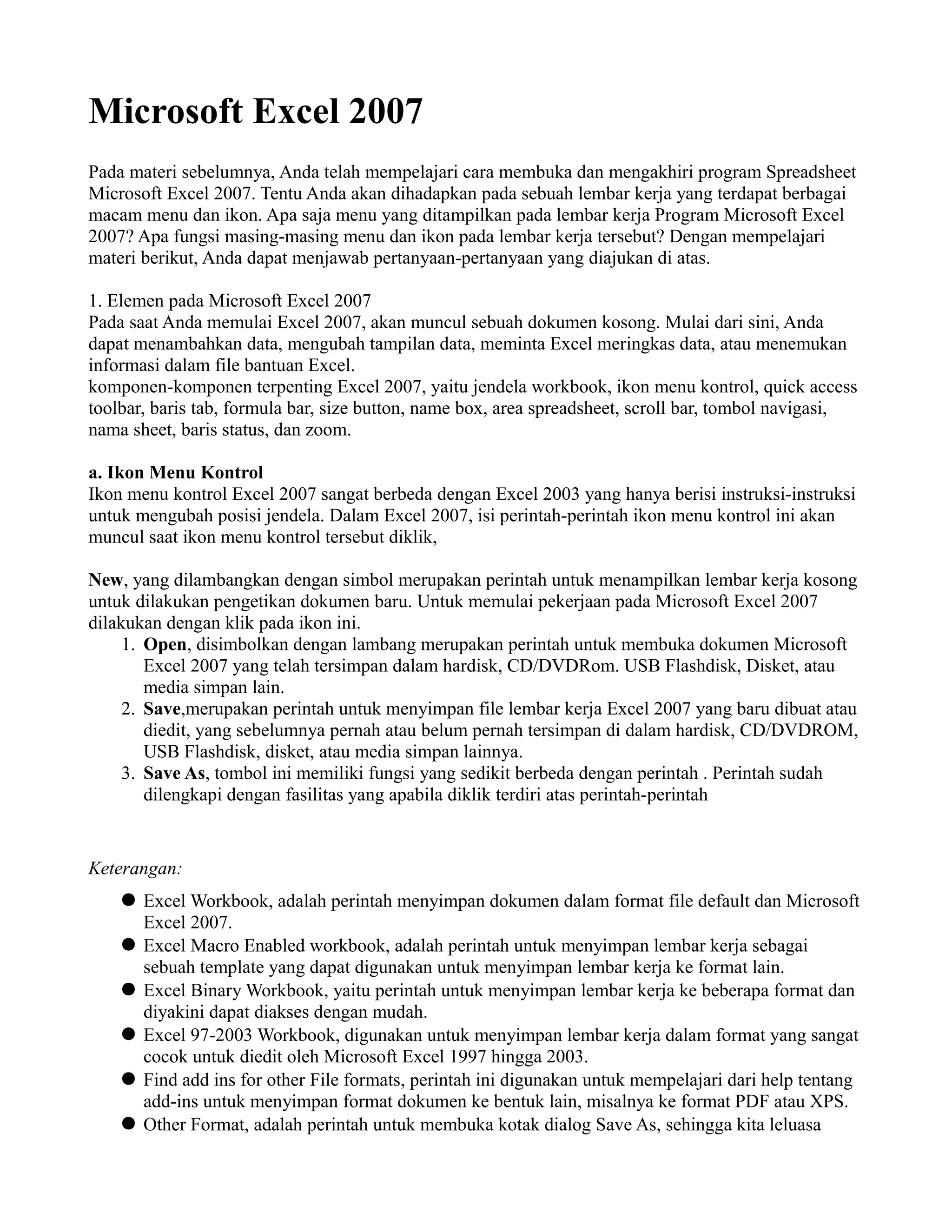 Microsoft excel (materi kls 1 semester 2) | PDF