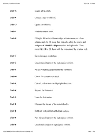 Microsoft excel shortcut keys | PDF | Operating Systems | Computer Software and Applications