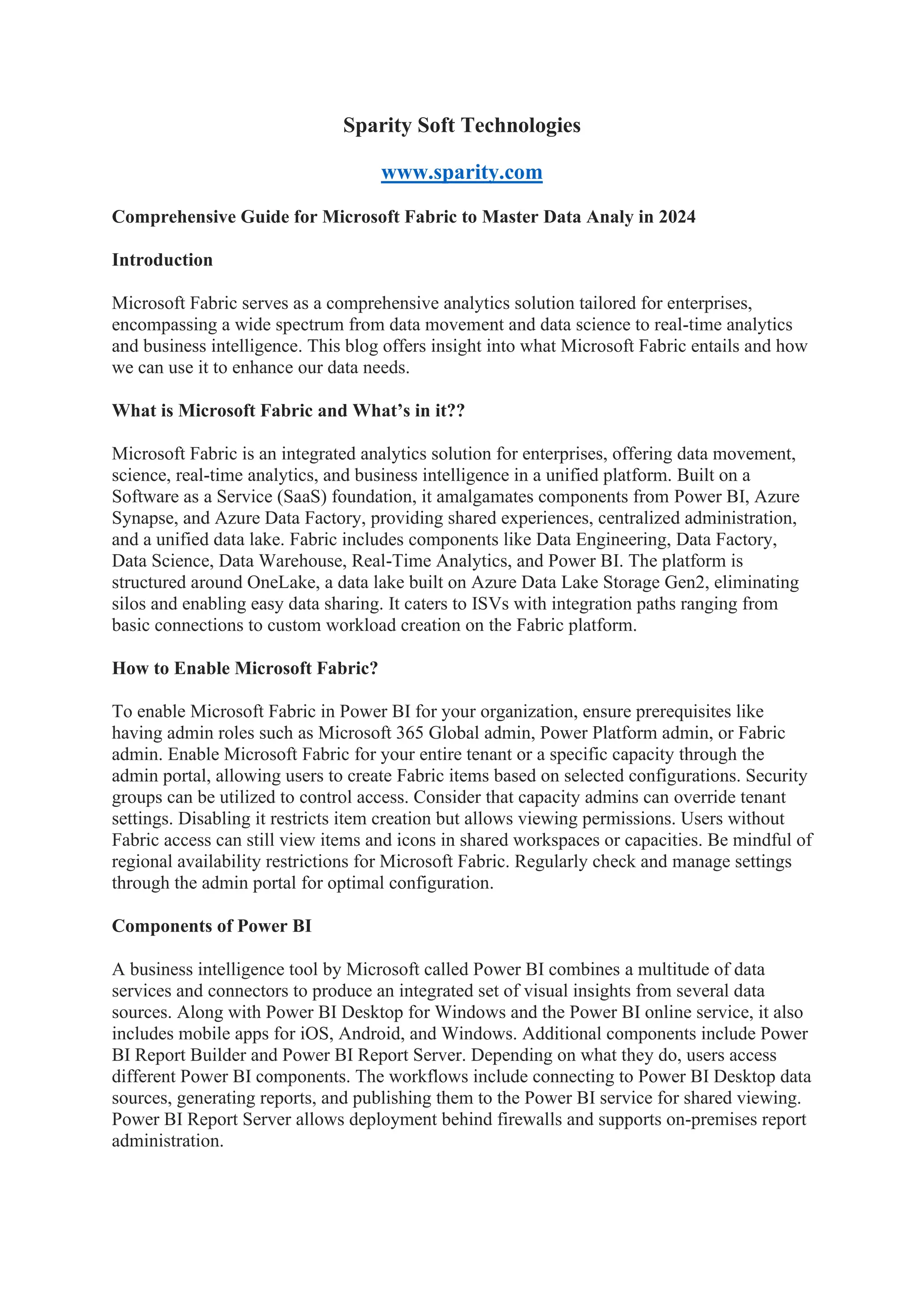 Comprehensive Guide for Microsoft Fabric to Master Data Analytics | PDF