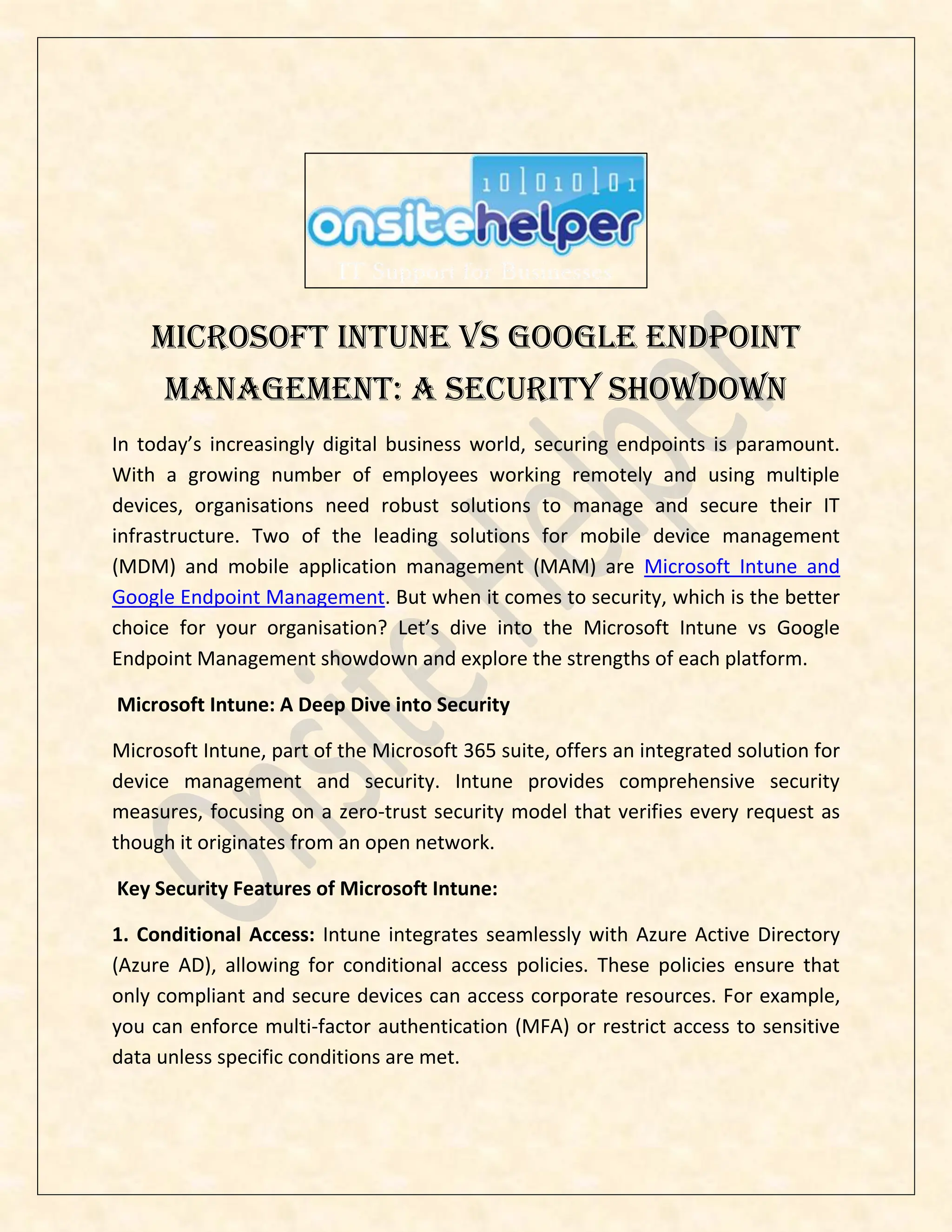 Microsoft Intune vs Google Endpoint Management A Security Showdown | PDF