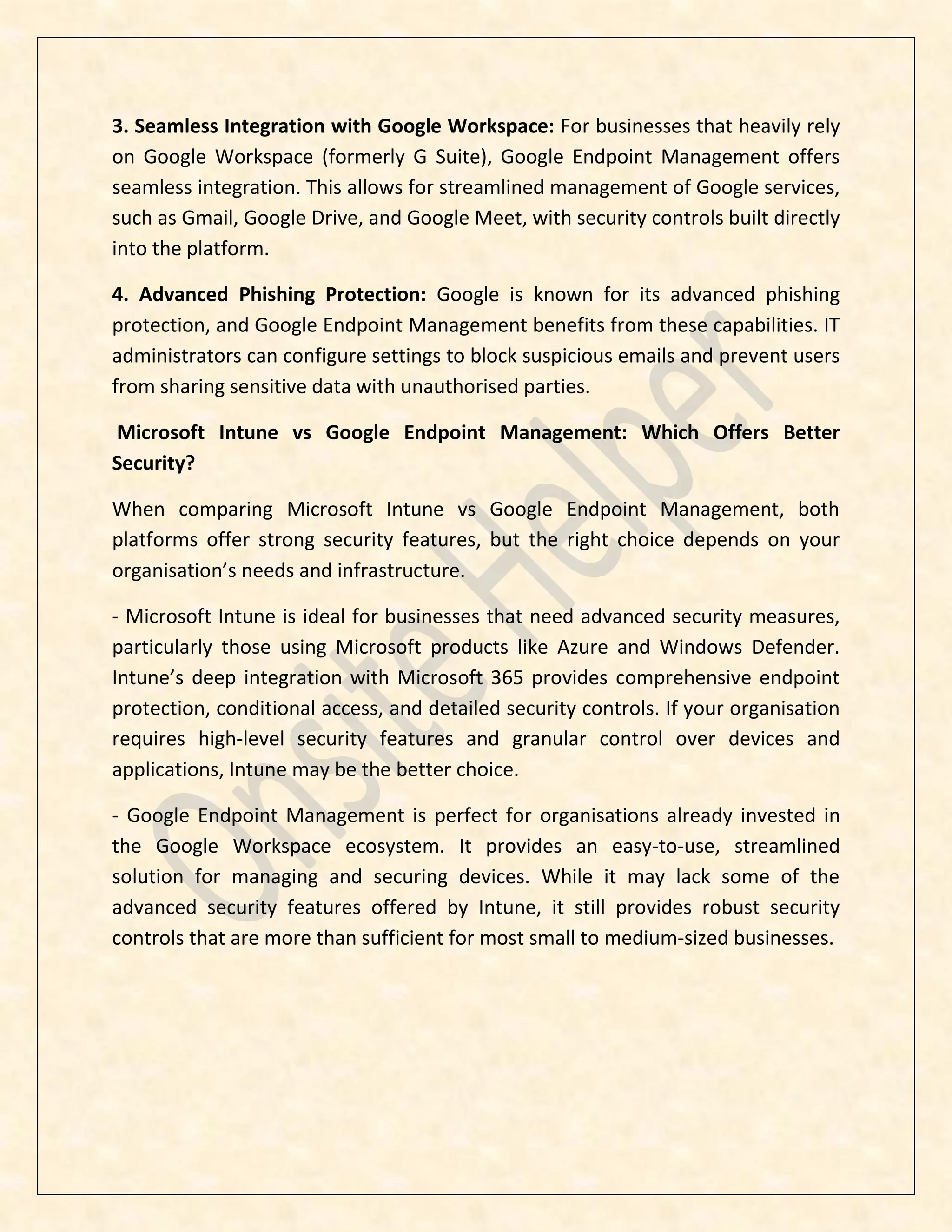Microsoft Intune vs Google Endpoint Management A Security Showdown | PDF