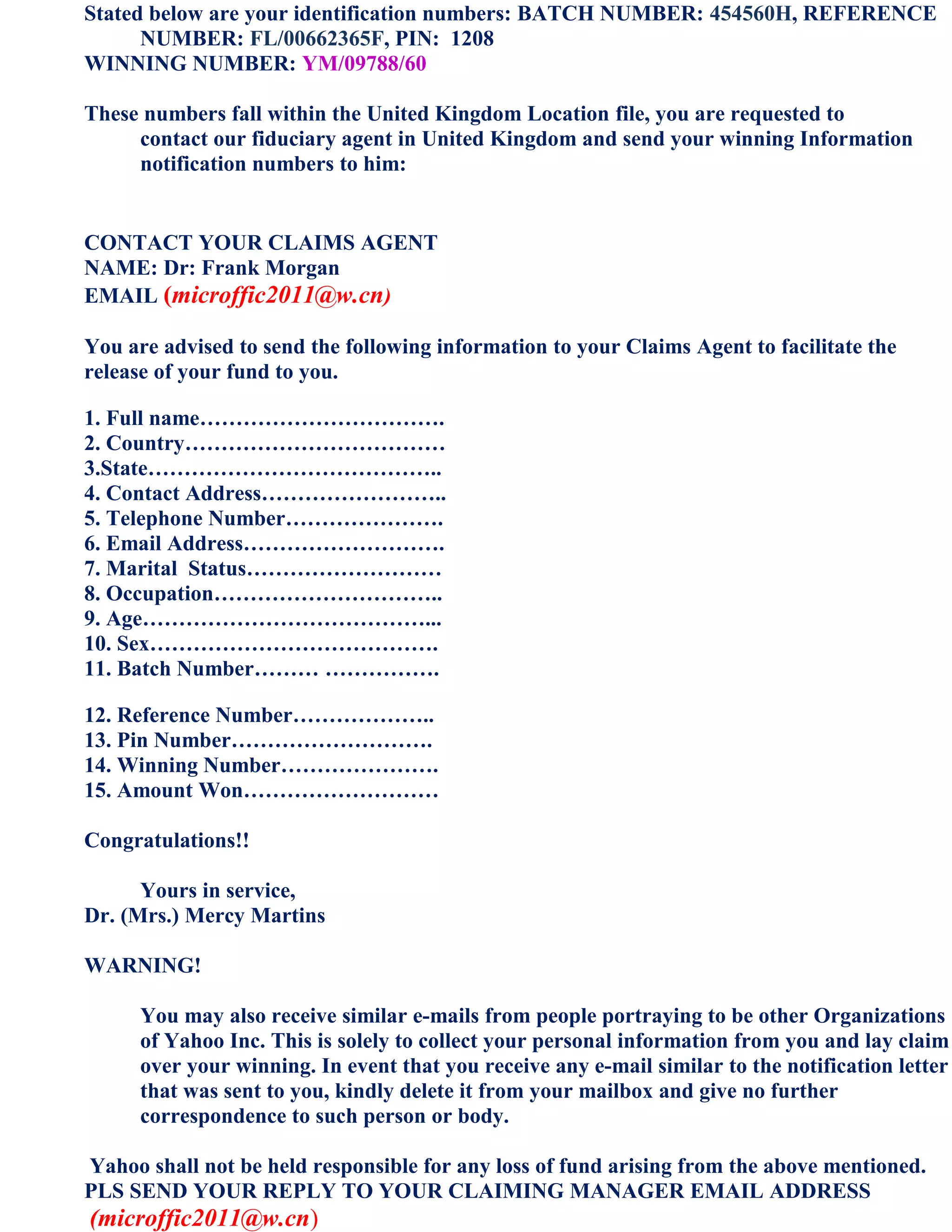 Microsoft lottery award notification.. | DOC
