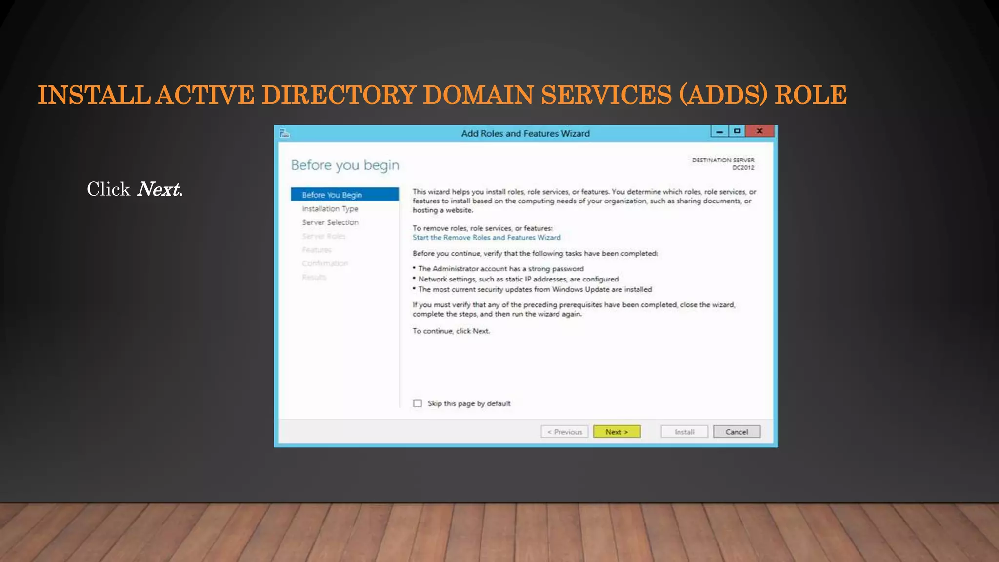 Microsoft MCSA - Install active directory domain services (adds) role | PPTX