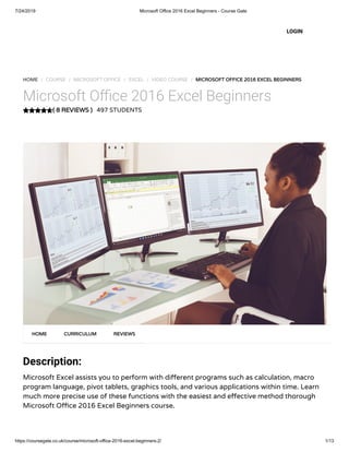 Microsoft Office 2016 Excel Beginners - Course Gate | PDF