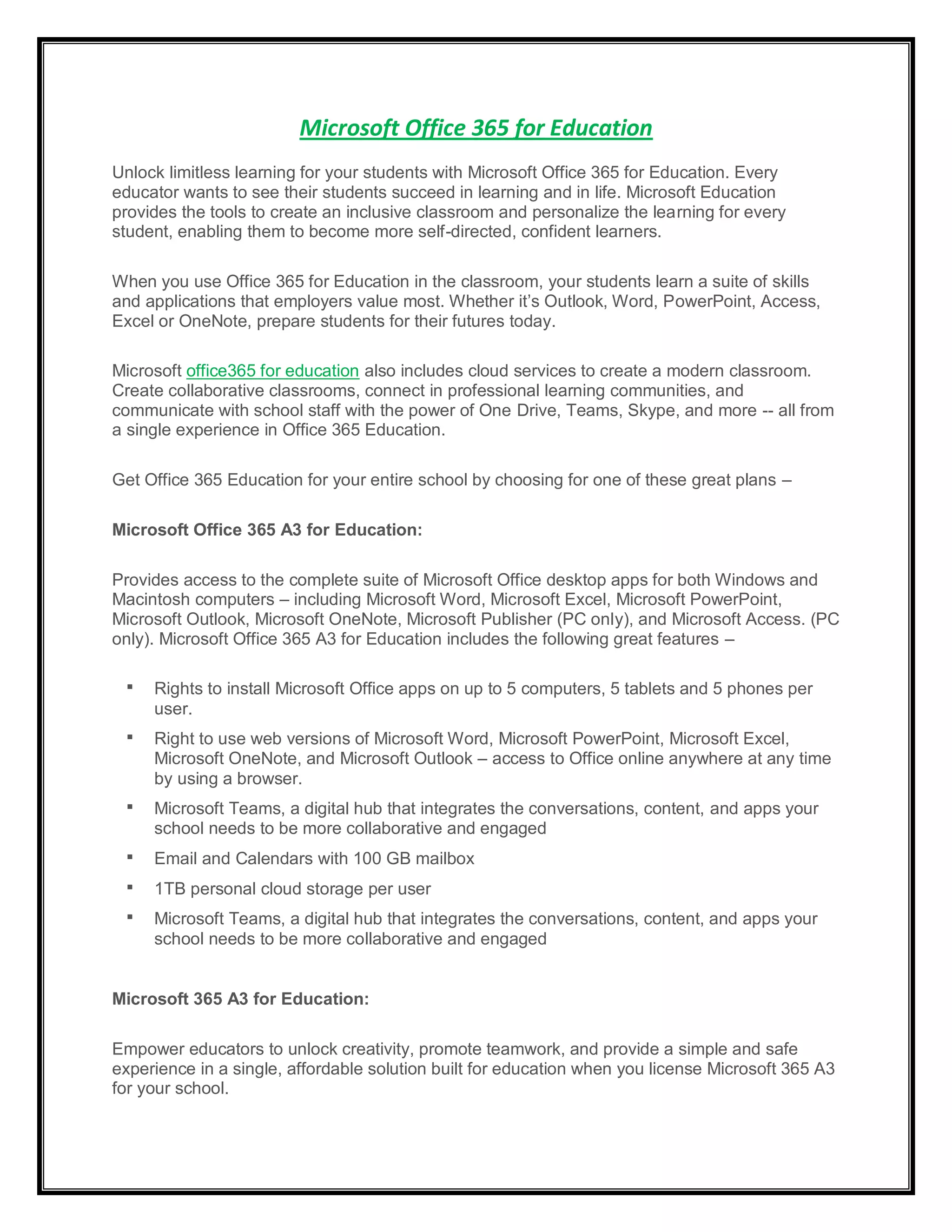 Microsoft Office 365 for Education | PDF