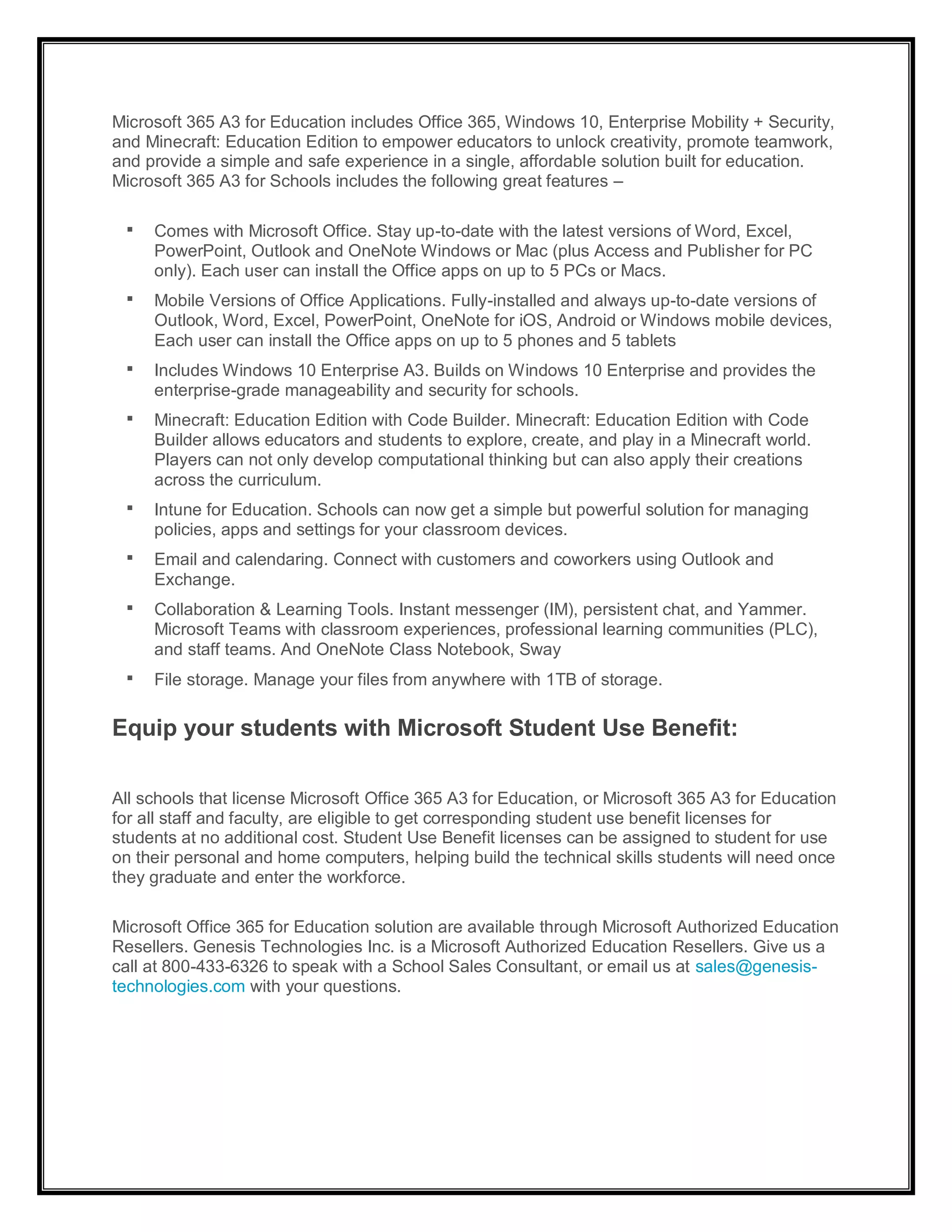 Microsoft Office 365 for Education | PDF