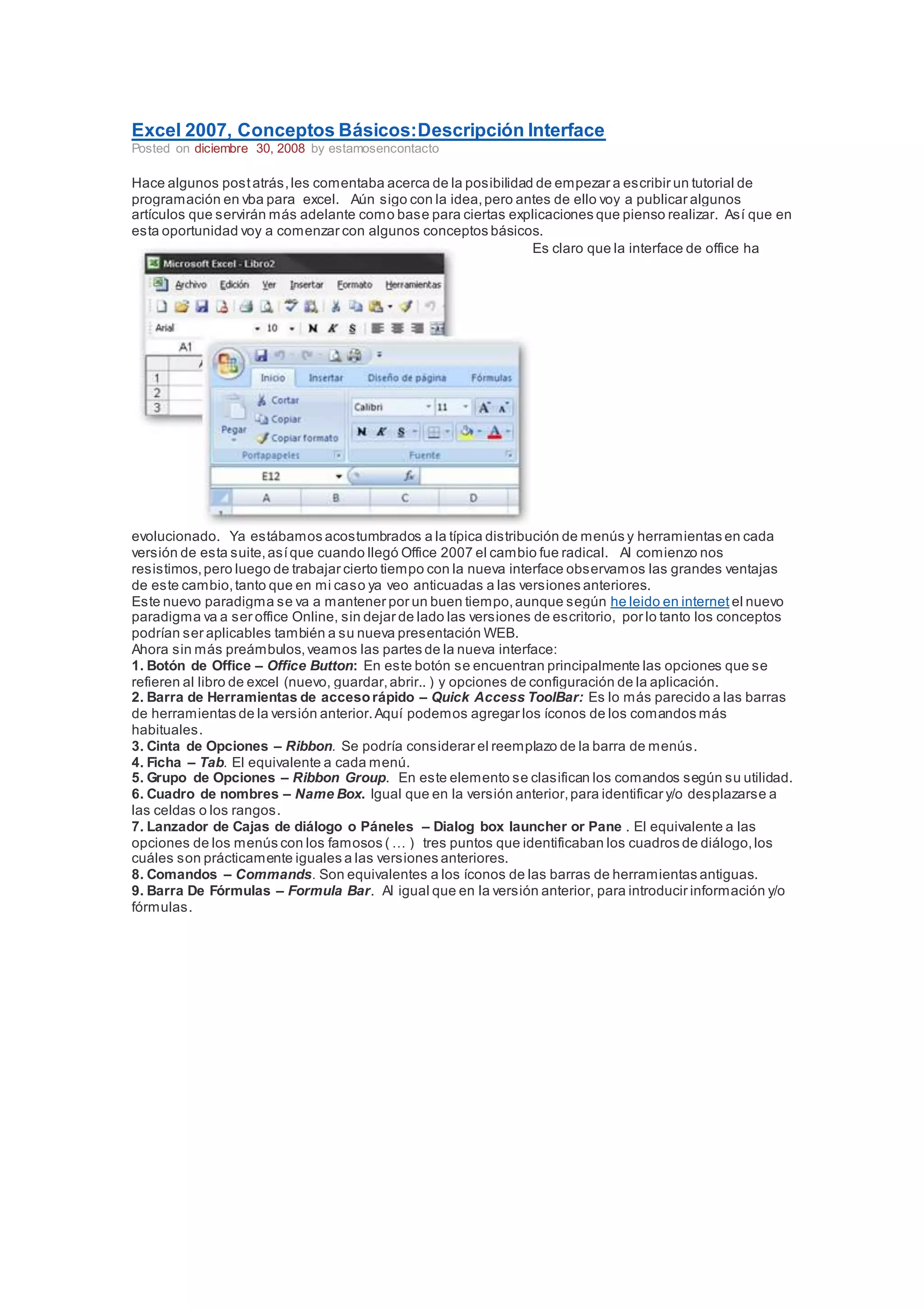 Microsoft office excel 2007 sus partes y funciones | DOCX | Computing ...