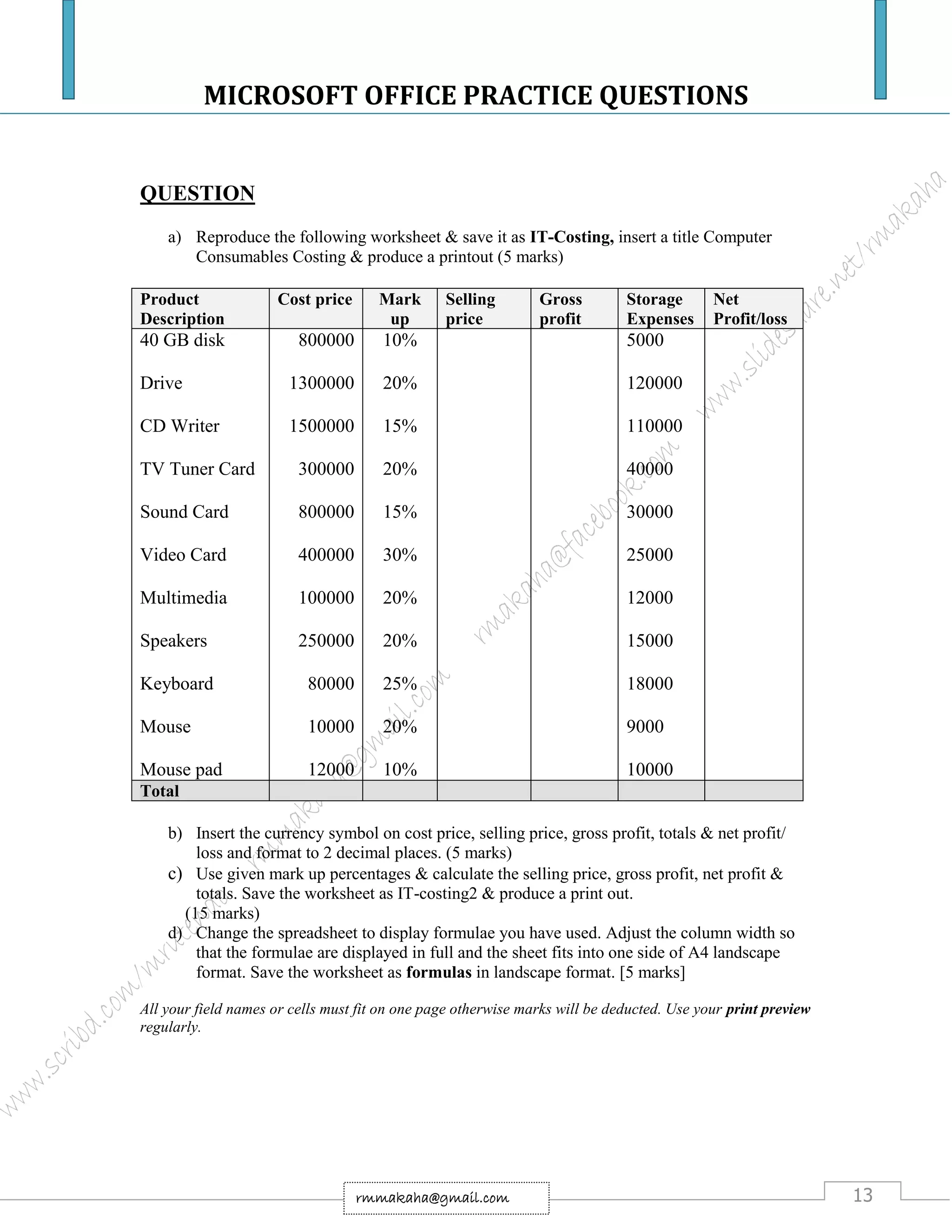 Microsoft Office: Practice Questions | PDF