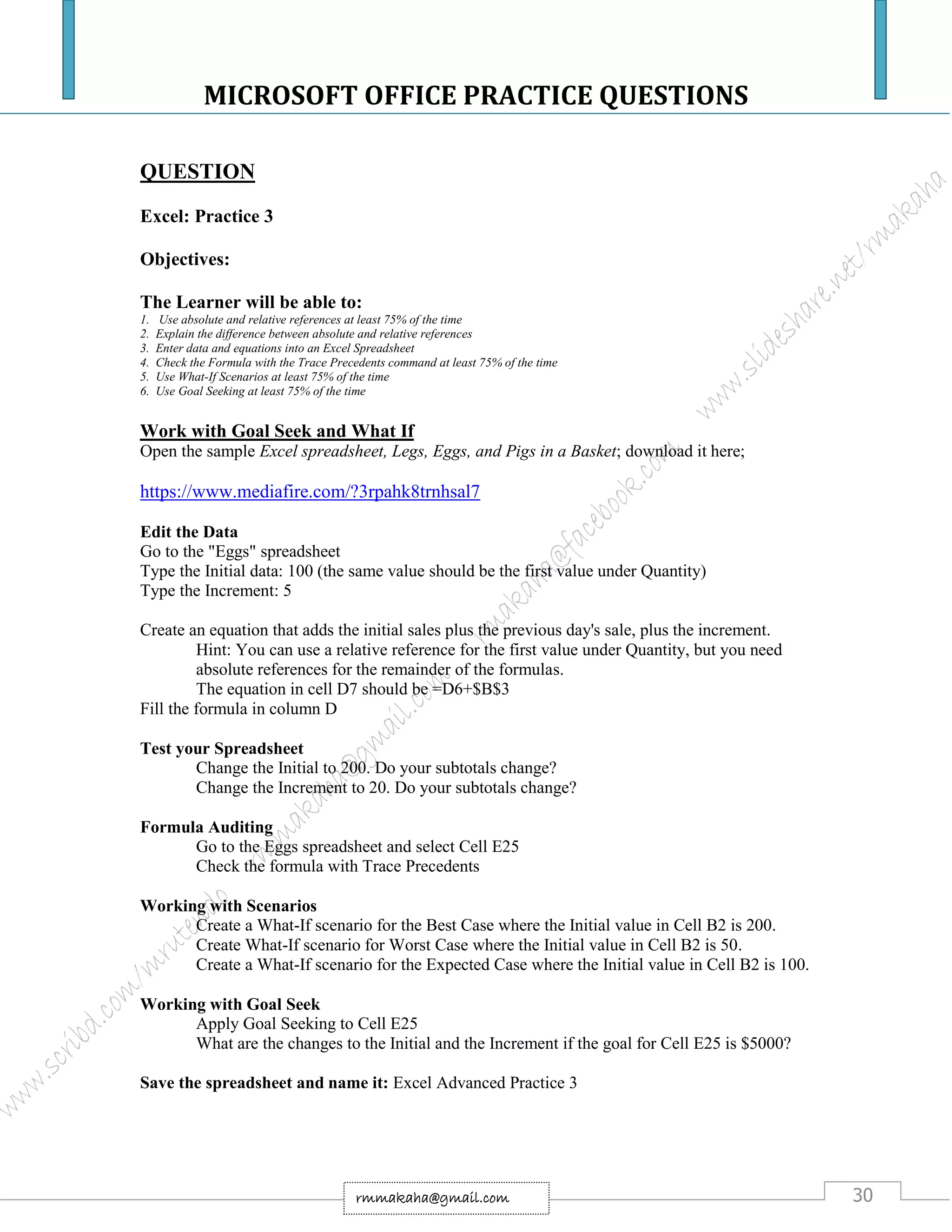 Microsoft Office: Practice Questions | PDF