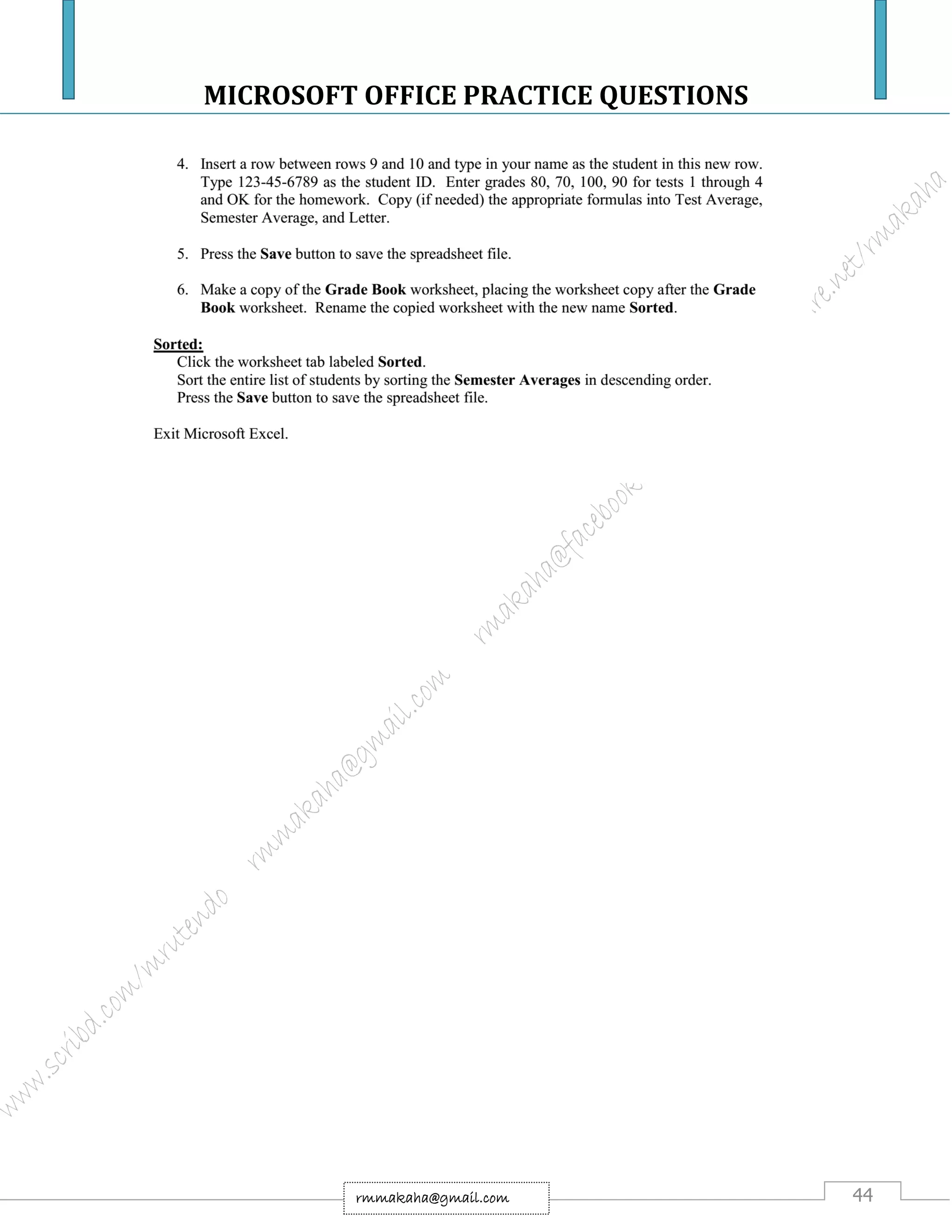 Microsoft Office: Practice Questions | PDF