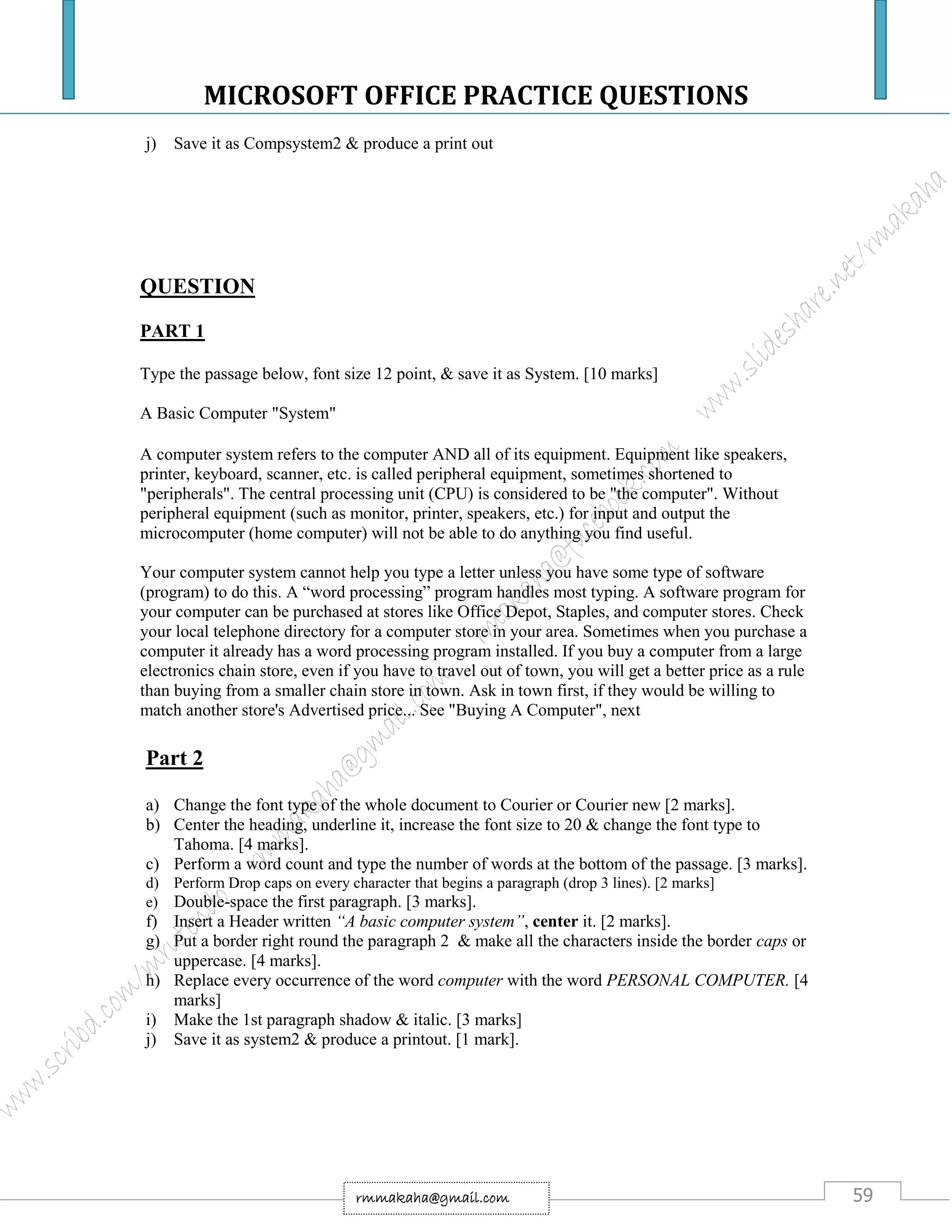 Microsoft Office: Practice Questions | PDF