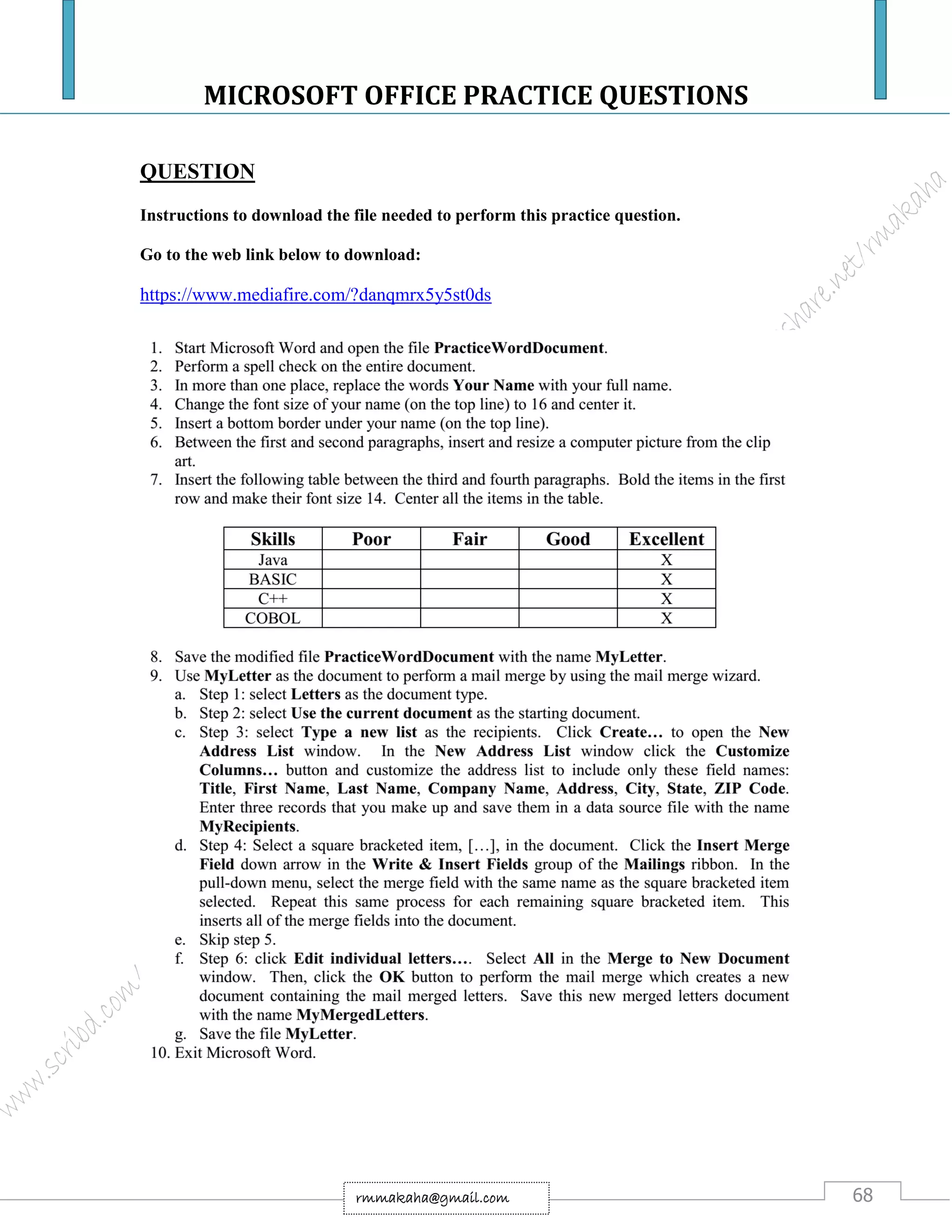 Microsoft Office: Practice Questions | PDF