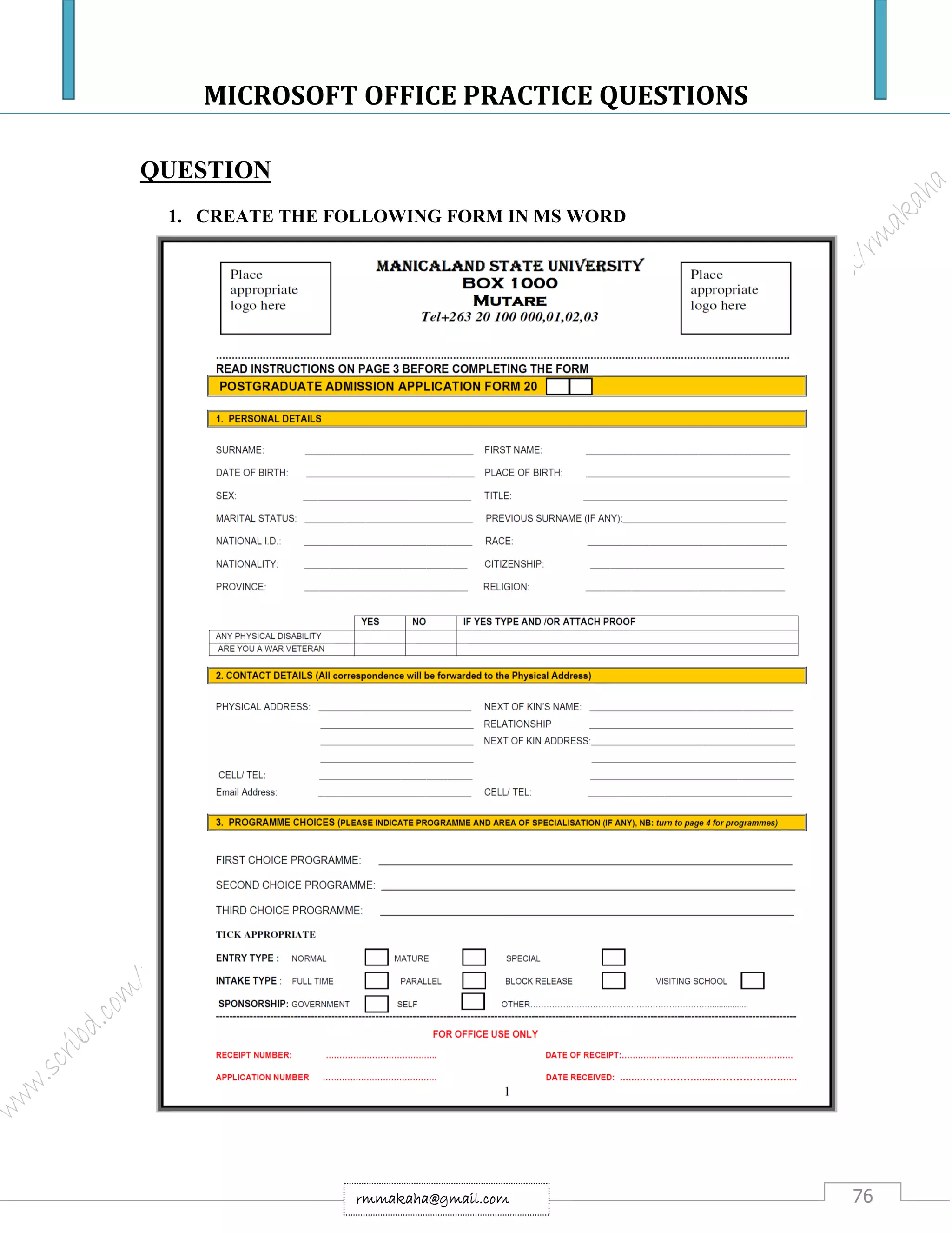 Microsoft Office: Practice Questions | PDF