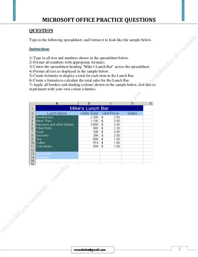 Microsoft Office: Practice Questions