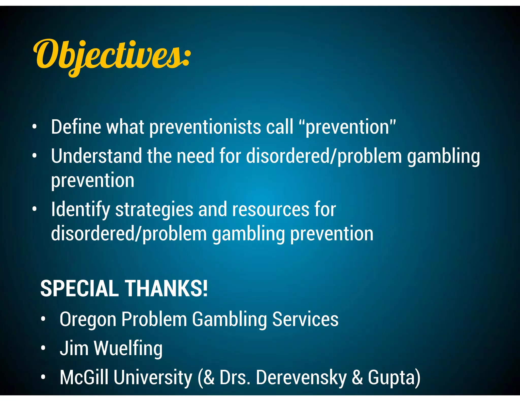 Problem Gambling Prevention: Key Information for Gambling Industry ...