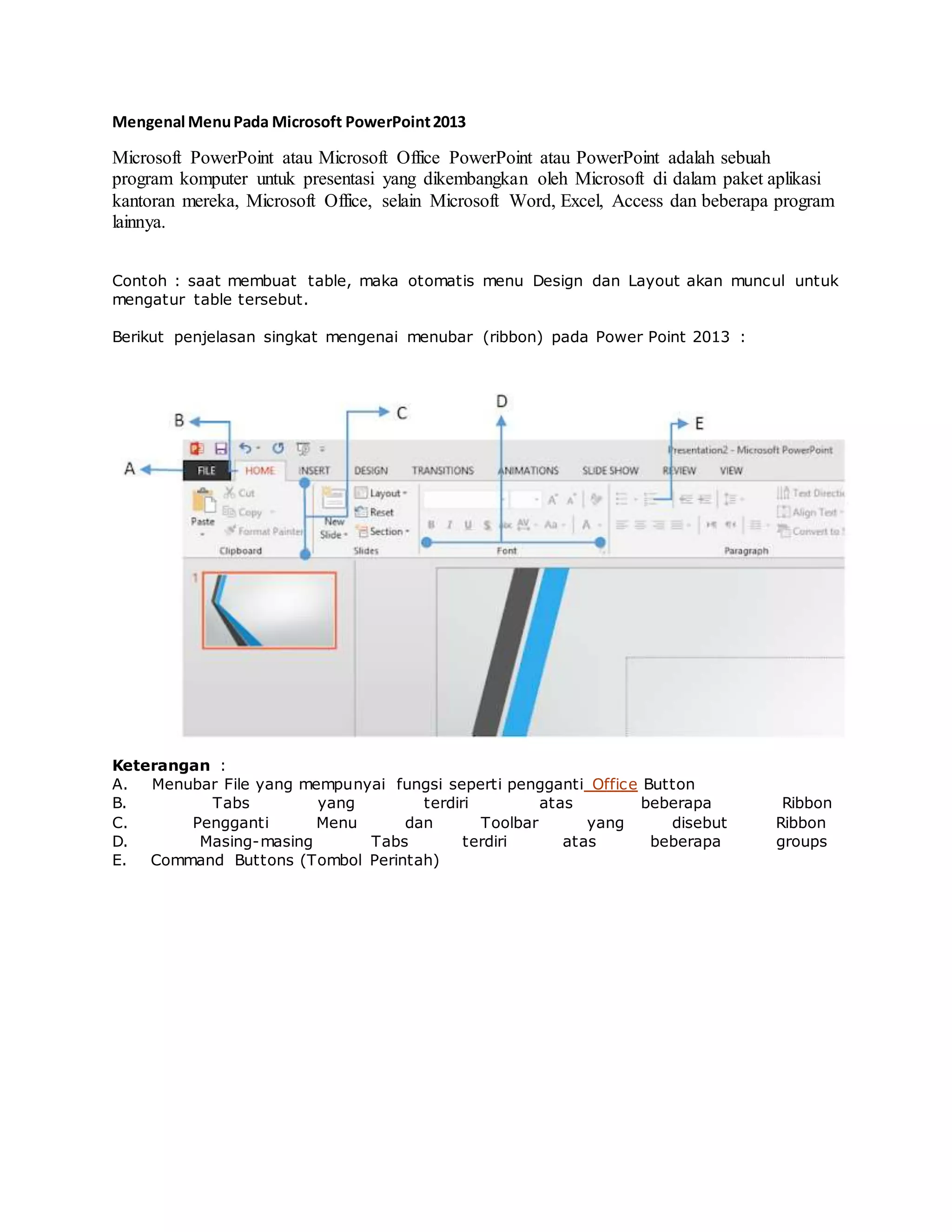 Microsoft power point 2013 menu | DOCX