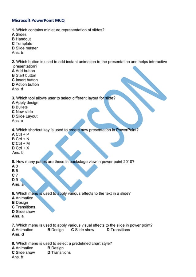 Power Point MCQ Questions and Answers (MS PowerPoint) | PDF | Desktop Publishing | Computer ...