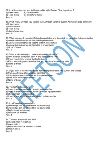 Power Point MCQ Questions and Answers (MS PowerPoint) | PDF