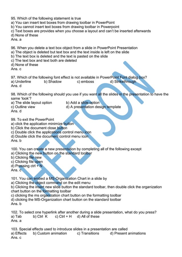 Power Point MCQ Questions and Answers (MS PowerPoint) | PDF | Desktop ...