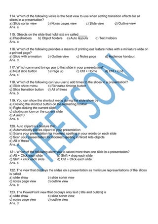 Power Point MCQ Questions and Answers (MS PowerPoint) | PDF