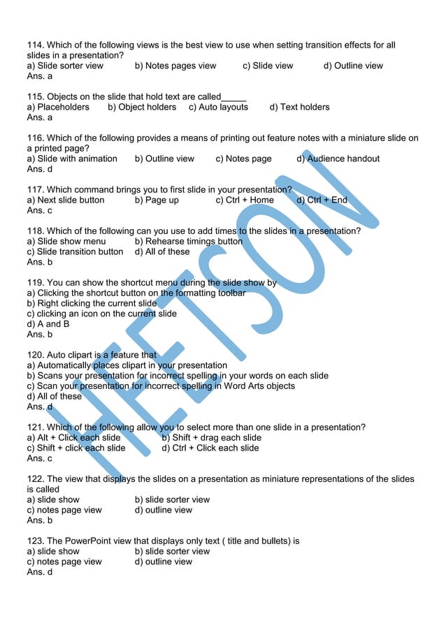 Power Point MCQ Questions and Answers (MS PowerPoint) | PDF | Desktop Publishing | Computer ...
