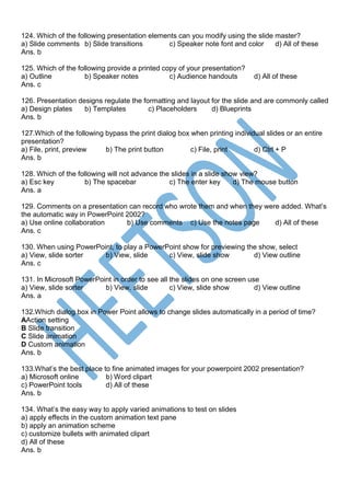 Power Point MCQ Questions and Answers (MS PowerPoint) | PDF
