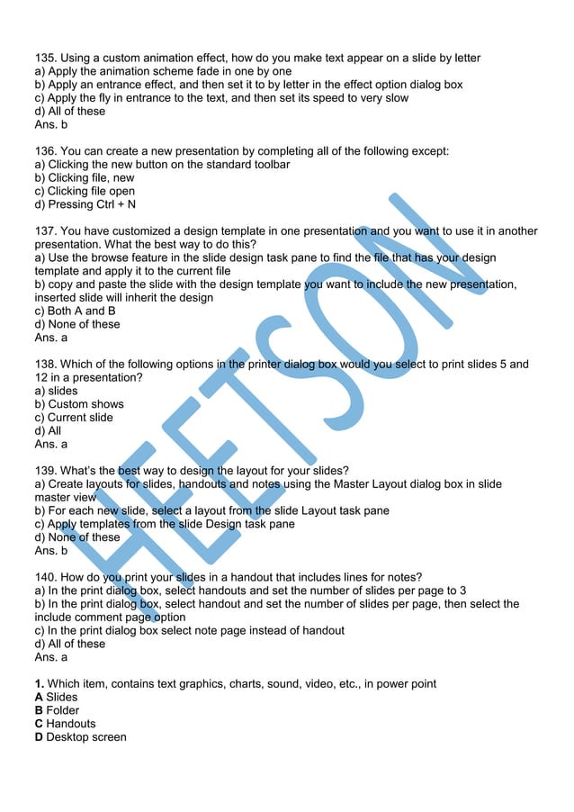 Power Point MCQ Questions and Answers (MS PowerPoint) | PDF | Desktop ...
