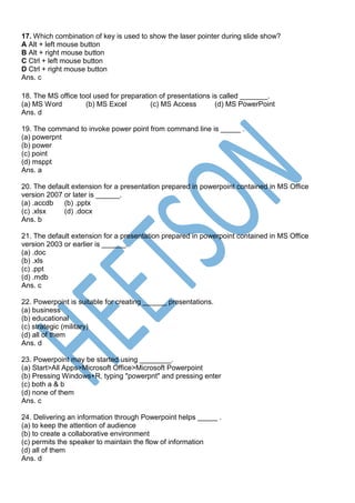 Power Point MCQ Questions and Answers (MS PowerPoint) | PDF