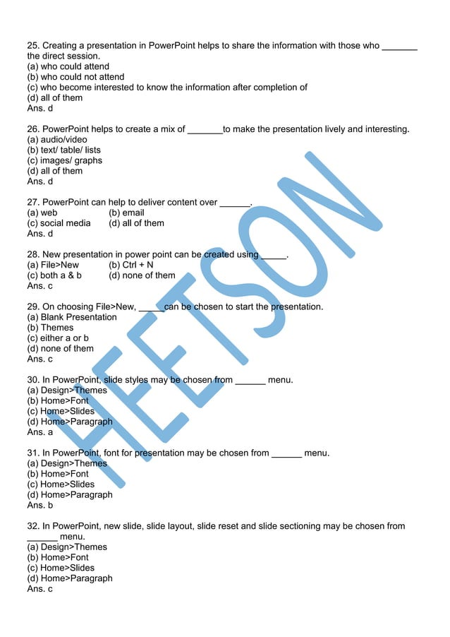 Power Point MCQ Questions and Answers (MS PowerPoint) | PDF | Desktop Publishing | Computer ...