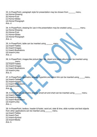 Power Point MCQ Questions and Answers (MS PowerPoint) | PDF