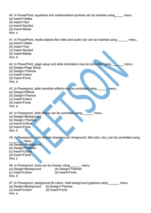 Power Point MCQ Questions and Answers (MS PowerPoint) | PDF | Desktop Publishing | Computer ...