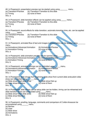 Power Point MCQ Questions and Answers (MS PowerPoint) | PDF