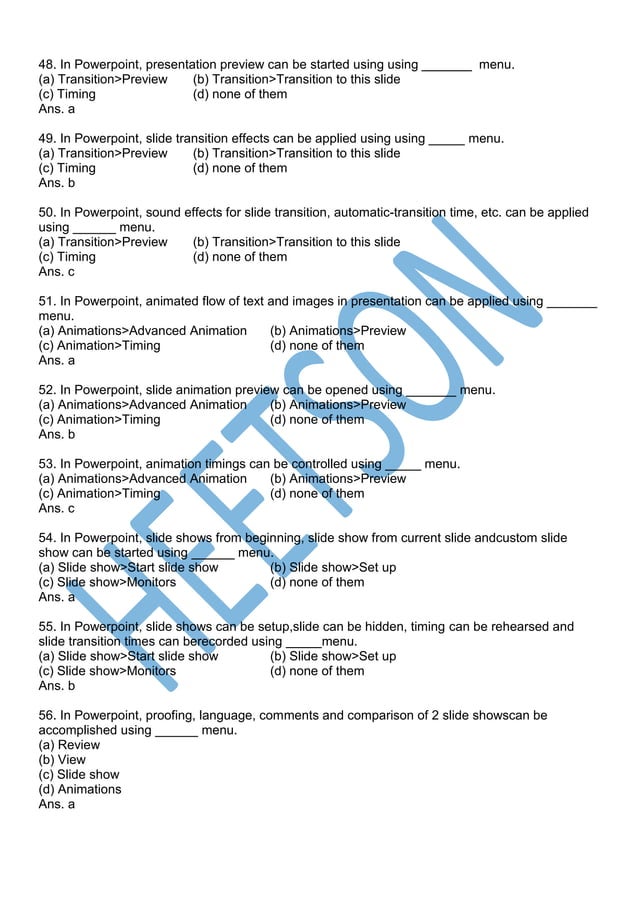 Power Point MCQ Questions and Answers (MS PowerPoint) | PDF | Desktop Publishing | Computer ...