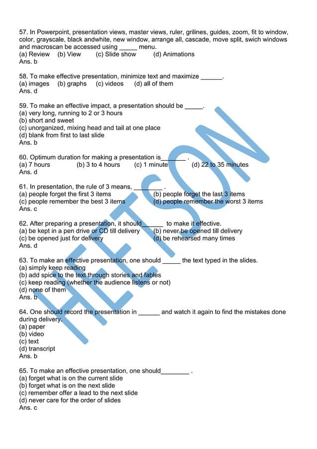 Power Point MCQ Questions and Answers (MS PowerPoint) | PDF | Desktop Publishing | Computer ...