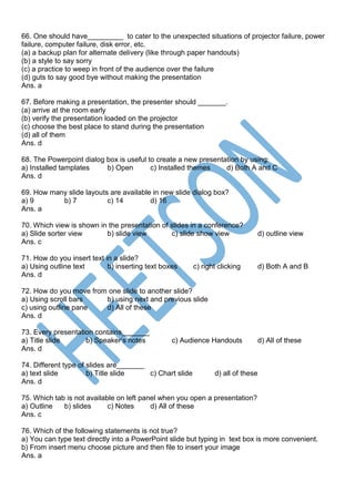 Power Point MCQ Questions and Answers (MS PowerPoint) | PDF