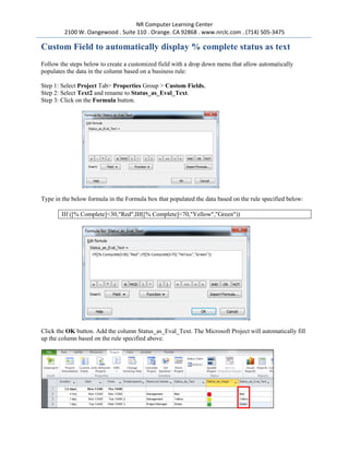 Microsoft project 2010 creating customized field with image & formula | PDF