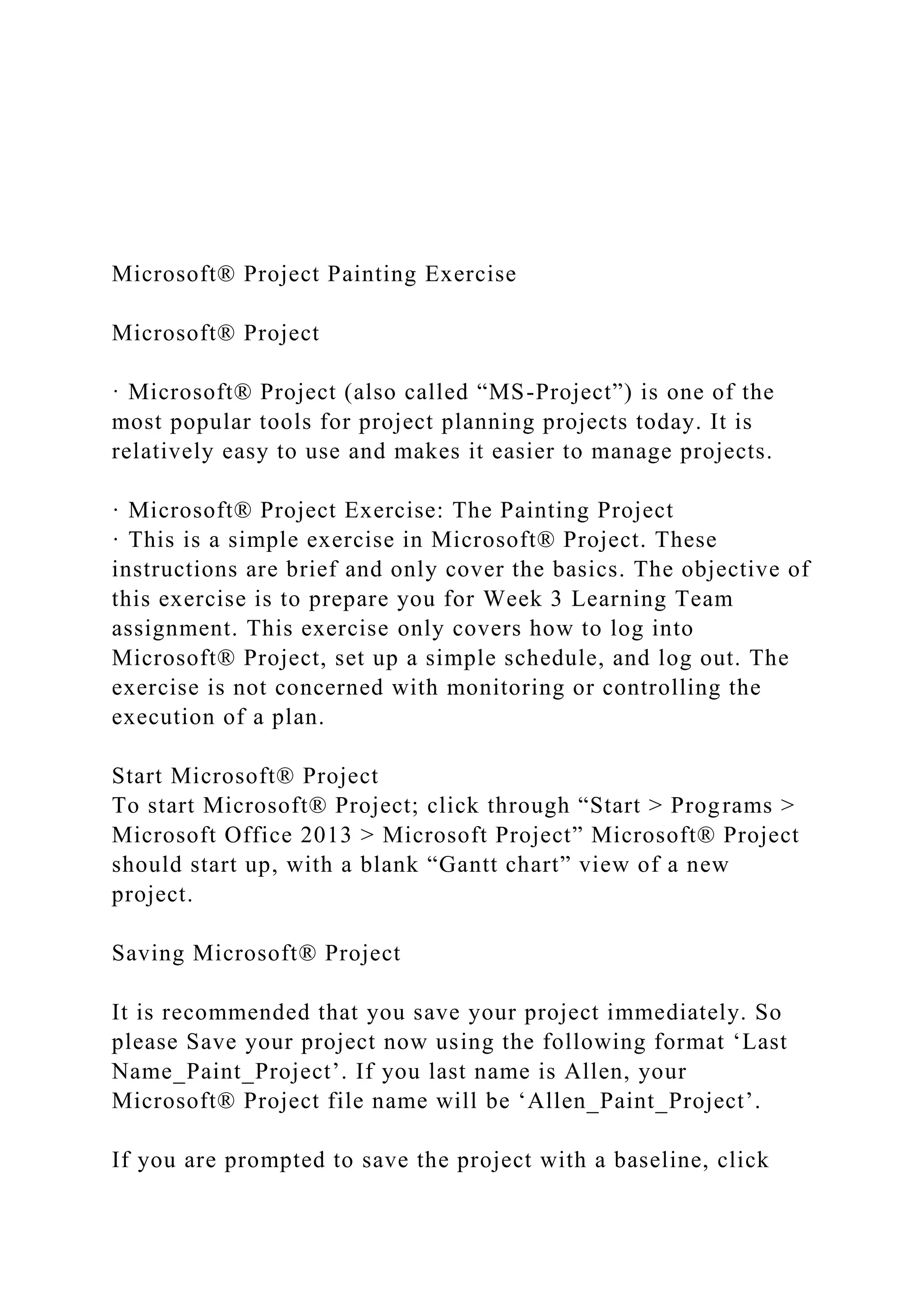 Microsoft® Project Painting ExerciseMicrosoft® Project .docx