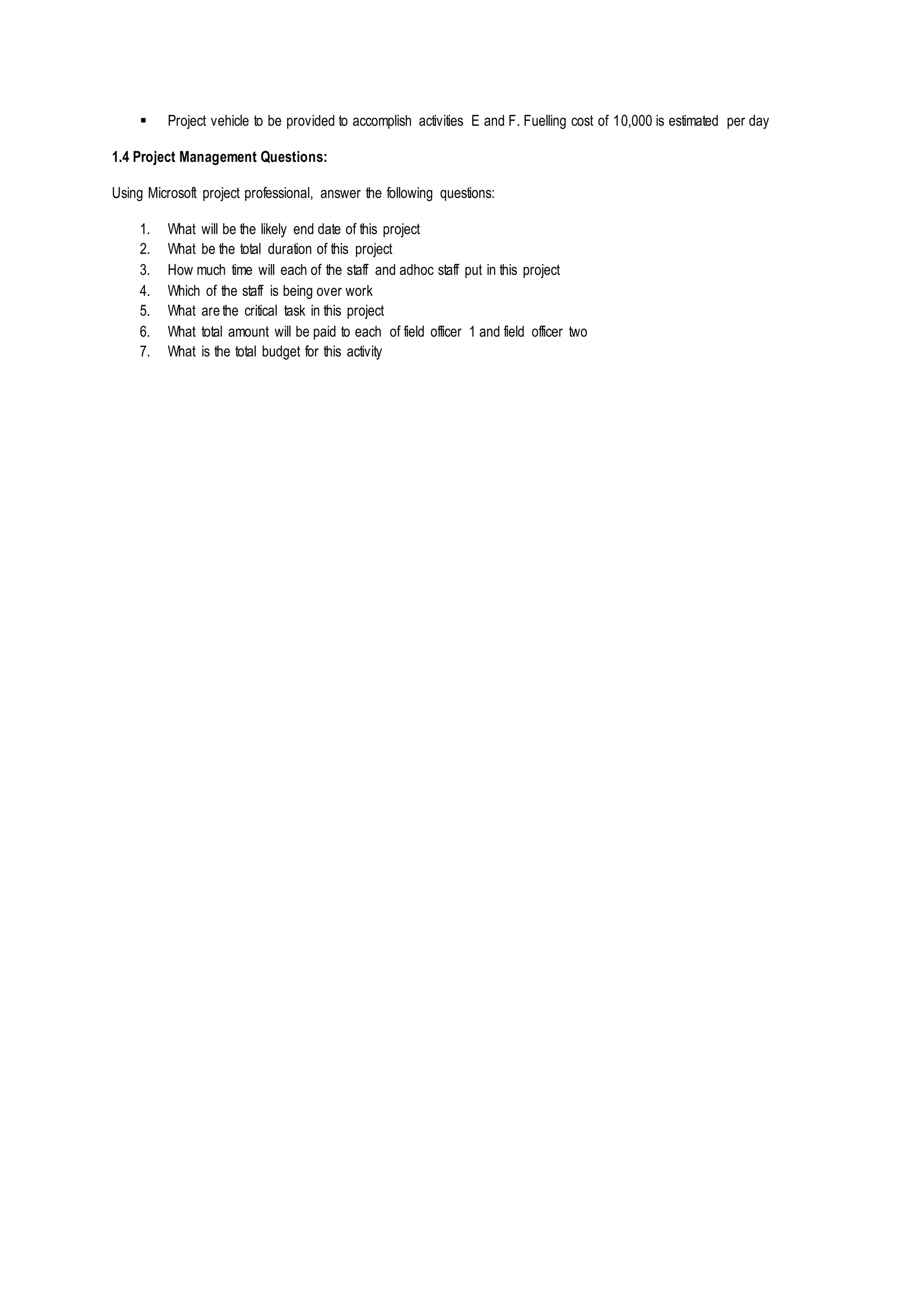 Microsoft project questions | DOCX